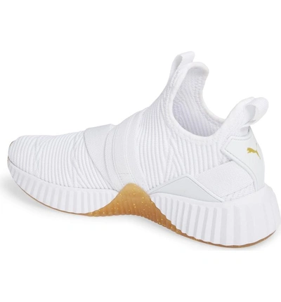 Puma Women's Defy Varsity Knit Mid Top Sneakers In White/ Metallic Gold ...