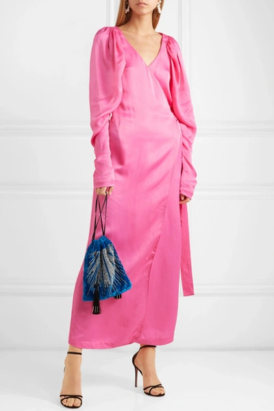 Rotate Birger Christensen V-neck Silk Maxi Wrap Dress In Pink | ModeSens