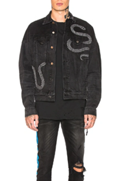 Amiri Embroidered Snake Denim Jacket In Aged Black | ModeSens