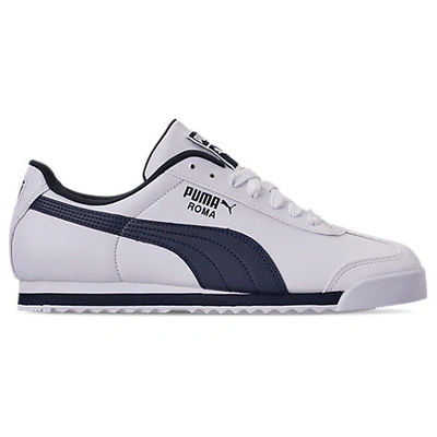 Puma Men's Roma Classic Casual Shoes In White/new Navy | ModeSens