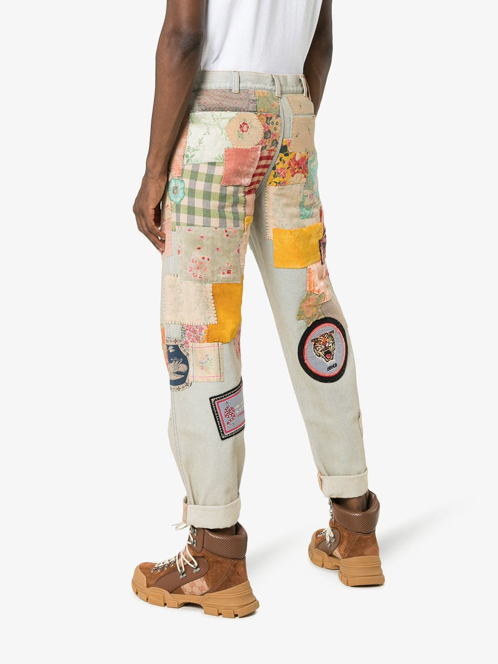 Gucci Patchwork Bleached Jeans In Blue | ModeSens