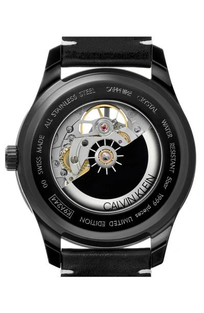 Calvin Klein Swing Skeleton Automatic Leather Strap Watch 41mm In Black ModeSens