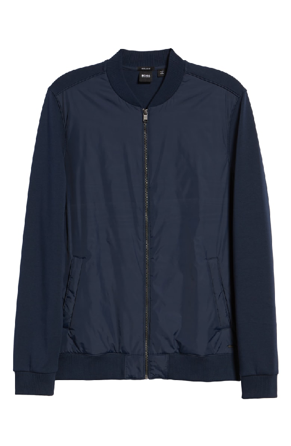 Hugo Boss Nylon Front Fleece Jacket In Navy | ModeSens