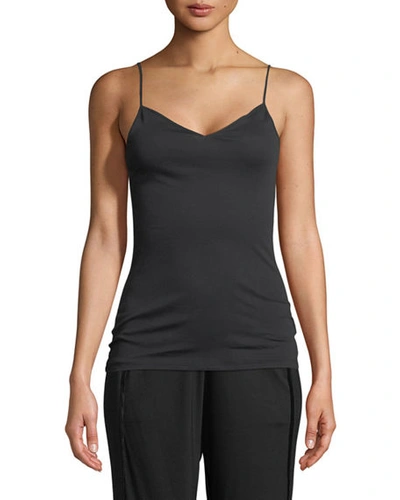 Hanro Cotton Seamless V-neck Spaghetti Camisole In Black | ModeSens