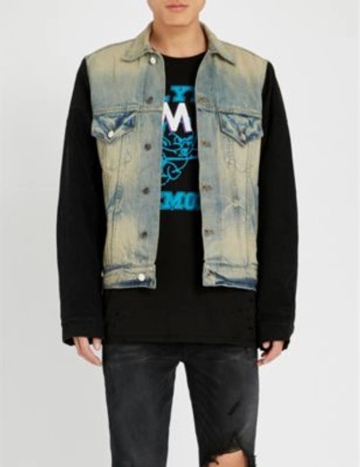 Amiri Two-tone Denim Trucker Jacket In Dirty Indigo Black | ModeSens