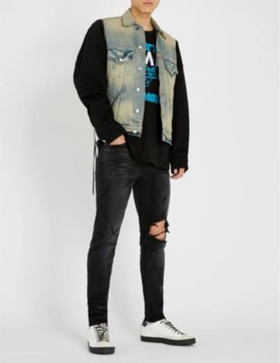 Amiri Two-tone Denim Trucker Jacket In Dirty Indigo Black | ModeSens