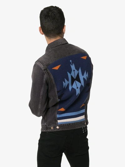 Alanui Knitted Arrow Print Denim Jacket In Black | ModeSens