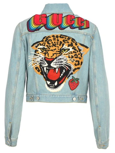 Gucci Giacca Denim Patch Tiger In Light Blue | ModeSens