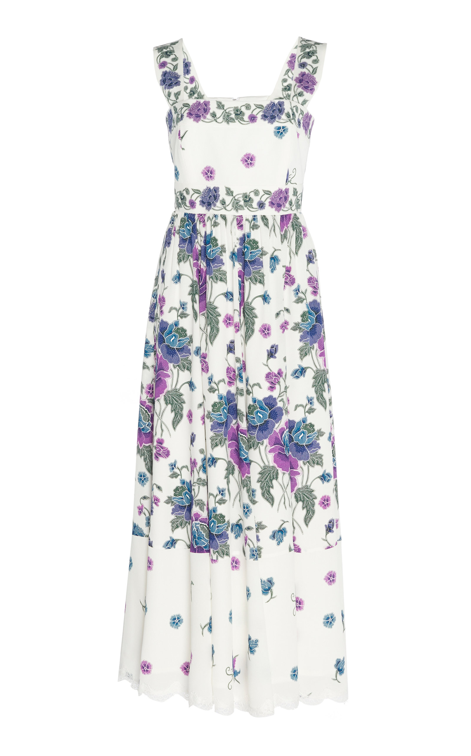 Andrew Gn Lace Trimmed Floral Print Silk Midi Dress Modesens