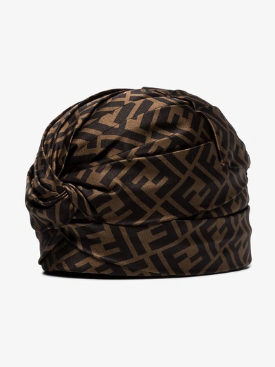 Fendi Logo Silk Turban In Brown | ModeSens