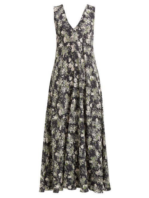 Raey Ditsy Floral-Print Silk Dress In Black Print | ModeSens