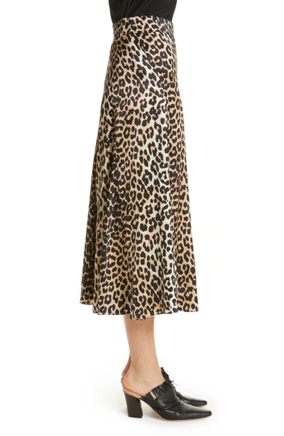 Ganni Leopard Print Stretch Silk Satin Midi Skirt In 943 Leopard | ModeSens