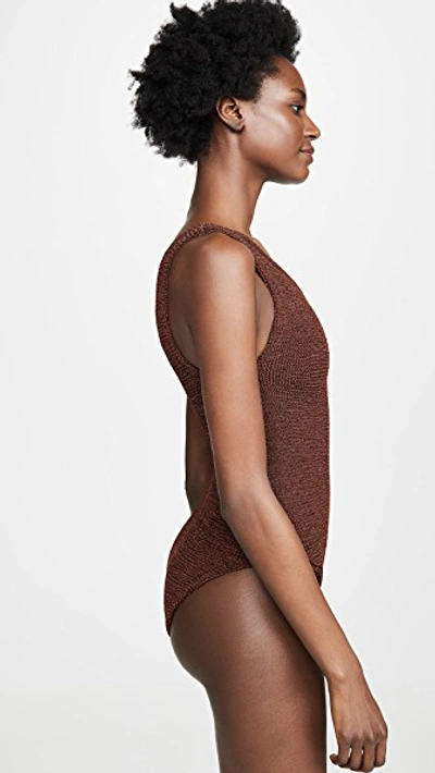 Hunza G Nancy One Shoulder Crinkle One Piece Swimsuit In Burgandy