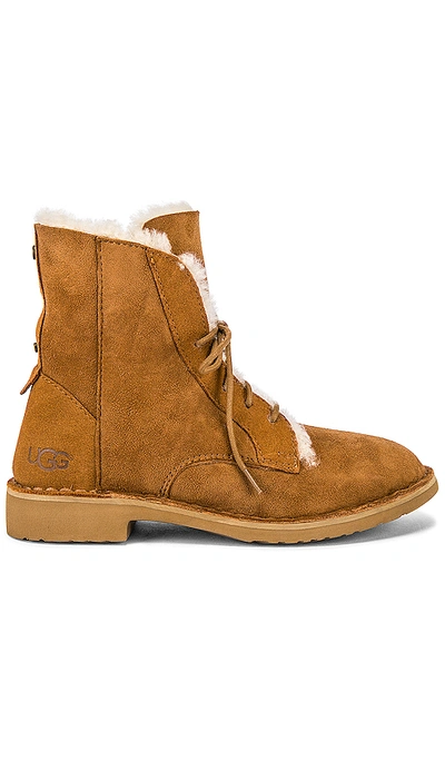 Ugg Quincy Leather And Sheepskin Lace Up Boots In Chestnut Suede | ModeSens