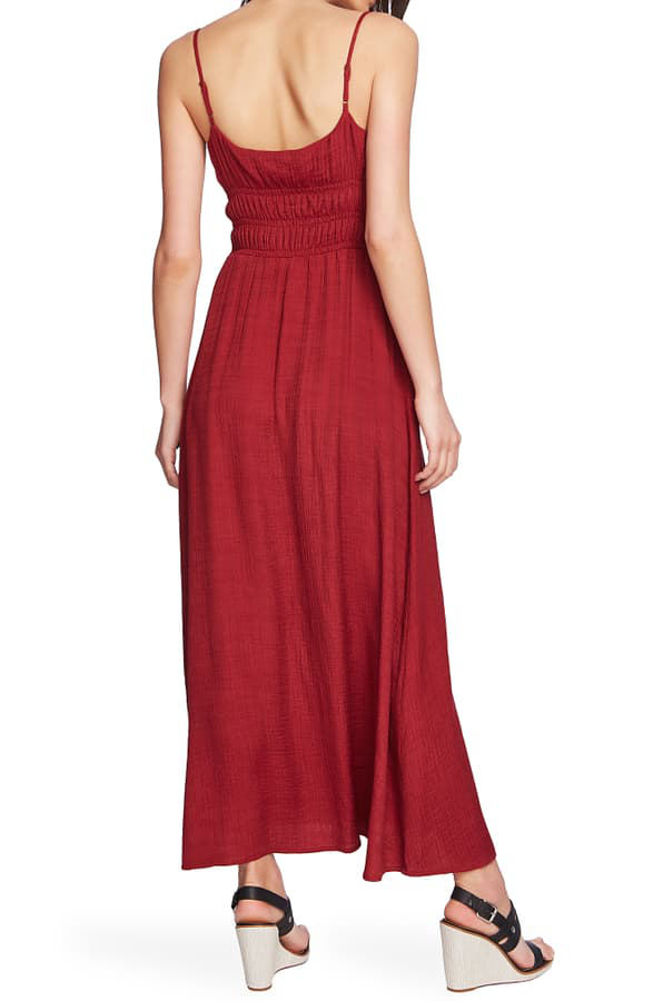 1 State Sleeveless Cinched Bodice Maxi Dress In Mineral Red Modesens