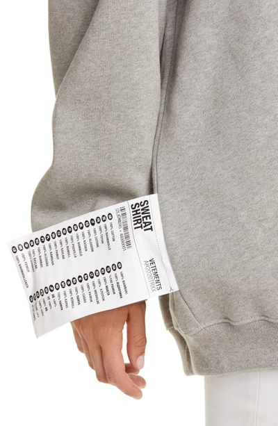 Vetements Tag Detail Logo Sweatshirt In Grey Melange | ModeSens