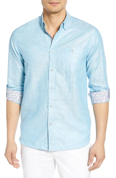 Ted Baker Emuu Slim Fit Linen Shirt In Turquoise | ModeSens