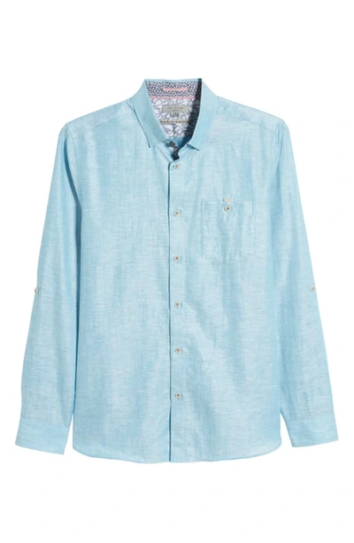Ted Baker Emuu Slim Fit Linen Shirt In Turquoise | ModeSens