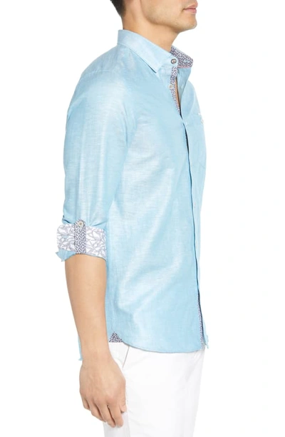 Ted Baker Emuu Slim Fit Linen Shirt In Turquoise | ModeSens