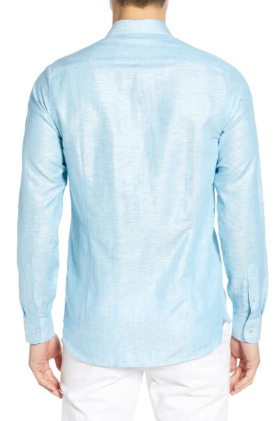 Ted Baker Emuu Slim Fit Linen Shirt In Turquoise | ModeSens
