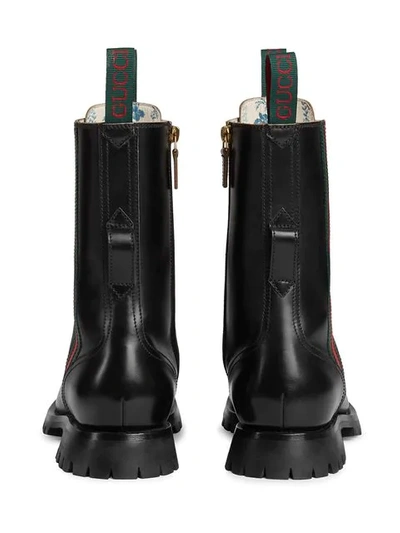 Gucci Men's Black Leather Boots With Web | ModeSens