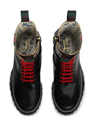 Gucci Men's Black Leather Boots With Web | ModeSens