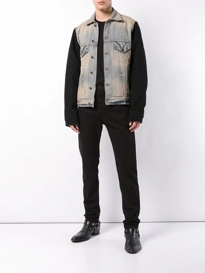 Amiri Two-tone Denim Trucker Jacket In Dirty Indigo Black | ModeSens