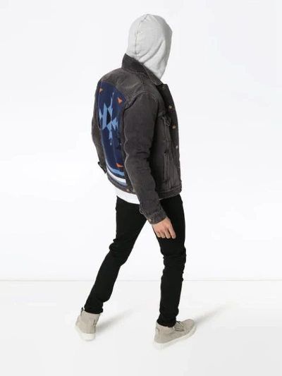 Alanui Knitted Arrow Print Denim Jacket In Black | ModeSens