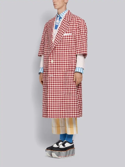 Thom Browne Gingham Patch Pocket Sack Overcoat In Red | ModeSens