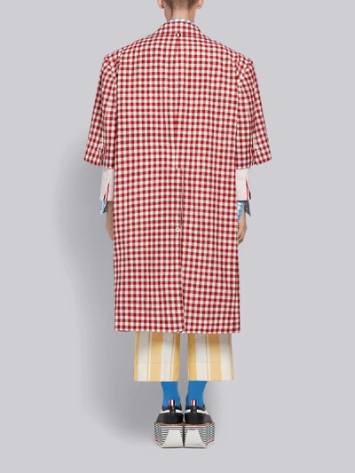 Thom Browne Gingham Patch Pocket Sack Overcoat In Red | ModeSens