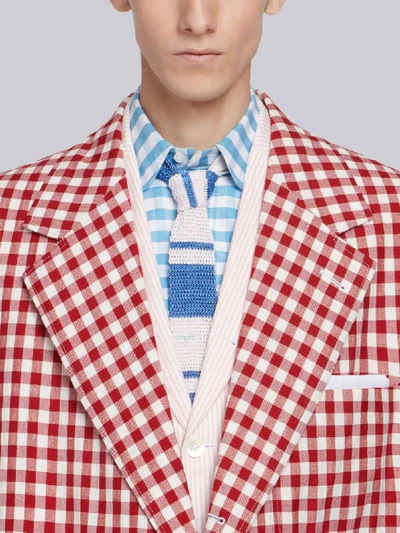 Thom Browne Gingham Patch Pocket Sack Overcoat In Red | ModeSens