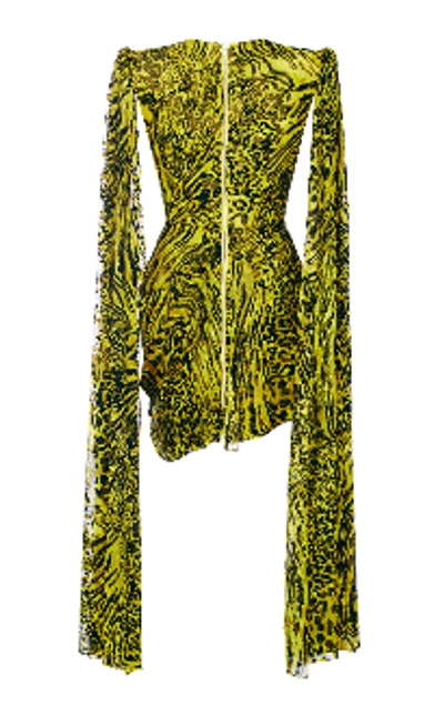 Alex Perry Dexter-leopard Print Cape Sleeve Mini Dress In Yellow | ModeSens