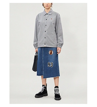 Bape Logo-embroidered Denim Midi Skirt In Blue | ModeSens