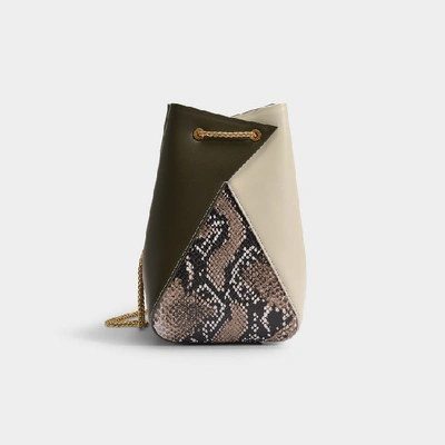 The Volon Mani Bucket Bag In White, Kaki Green And Snake Printed ...