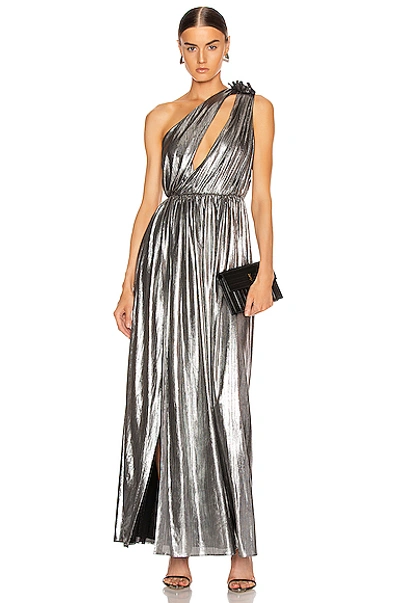 Retroféte Andrea Belted One Shoulder Metallic Maxi Dress In Gunmetal