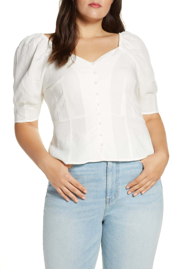 Something Navy Front Button Fitted Top (Nordstrom Exclusive) In Ivory ...