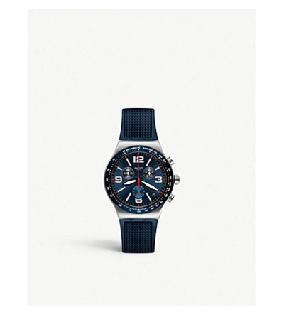 Swatch Yvs454 Blue Grid Stainless Steel And Rubber Watch In Black ...
