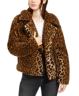 Levi's All Over Leopard Print Sherpa Motorcycle Jacket | ModeSens