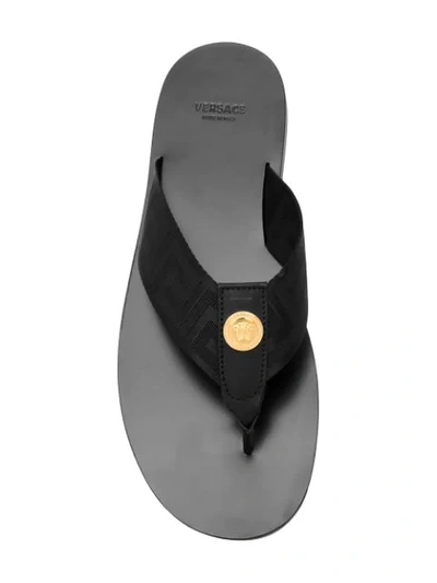 Versace Black Greca Flip Flop Sandals In Black Gold | ModeSens