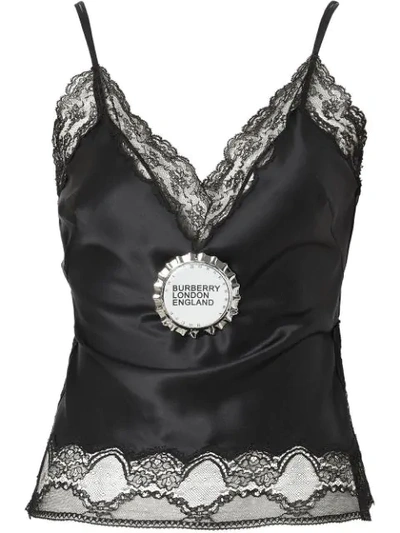 Burberry Bottle Cap Detail Satin And Lace Oversized Camisole In Black ...