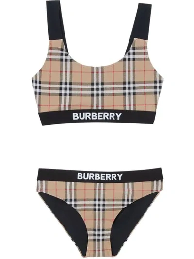 Burberry Logo Detail Vintage Check Bikini In Brown | ModeSens