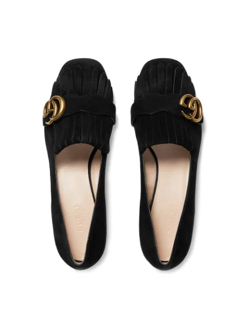 Gucci Marmont Fringed Logo Embellished Suede Loafers In Black Modesens