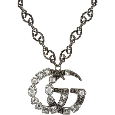 Gucci Gg Crystal-embellished Pendant Necklace In Silver | ModeSens