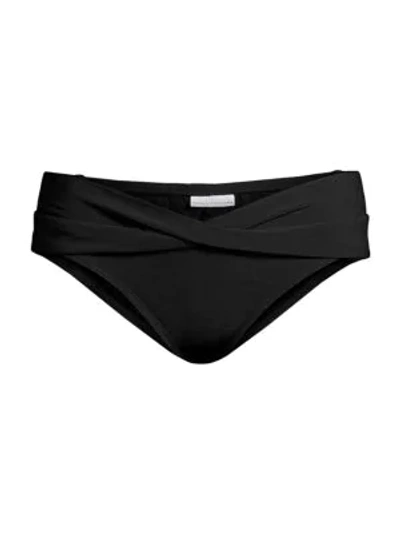 Robin Piccone Ava Solid Twist-front Bikini Bottom In Black | ModeSens