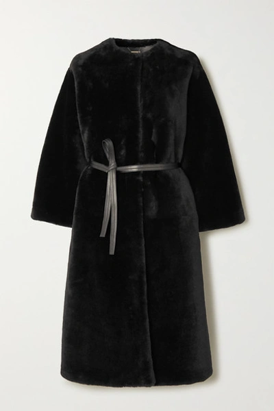 Givenchy Belted Shearling Coat In Black | ModeSens