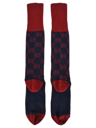 Gucci Interlocking G Socks In Red Blue | ModeSens