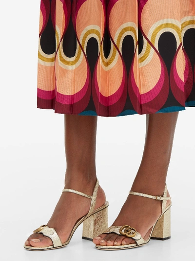 Gucci Marmont Logo-embellished Metallic Cracked-leather Sandals In Gold ...