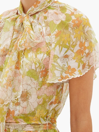 Zimmermann Super Eight Floral Print Silk Chiffon Dress In Pink Multi