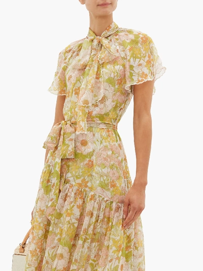 Zimmermann Super Eight Floral Print Silk Chiffon Dress In Pink Multi