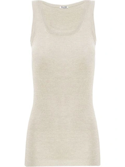 Miu Miu Ribbed Knit Tank Top In Grey | ModeSens
